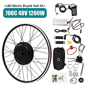 RIAHNEAH 700CC 48V E-Bicycle Conversion Kit, 1200W Front Wheel Electric Bicycle Pedal Assist Sensor Hub Conversion Kit, Motor Kit Universal Motor Wheel Kit with LCD Instrument