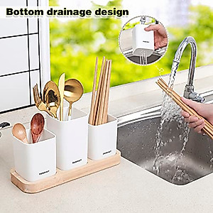 Jaugufiy Cutlery Drying Rack Holder Utensil Drying Rack Basket, Cutlery Holder with Bamboo Base for Bar Kitchen Countertop Storage, Organize Forks, Knives, Spoons