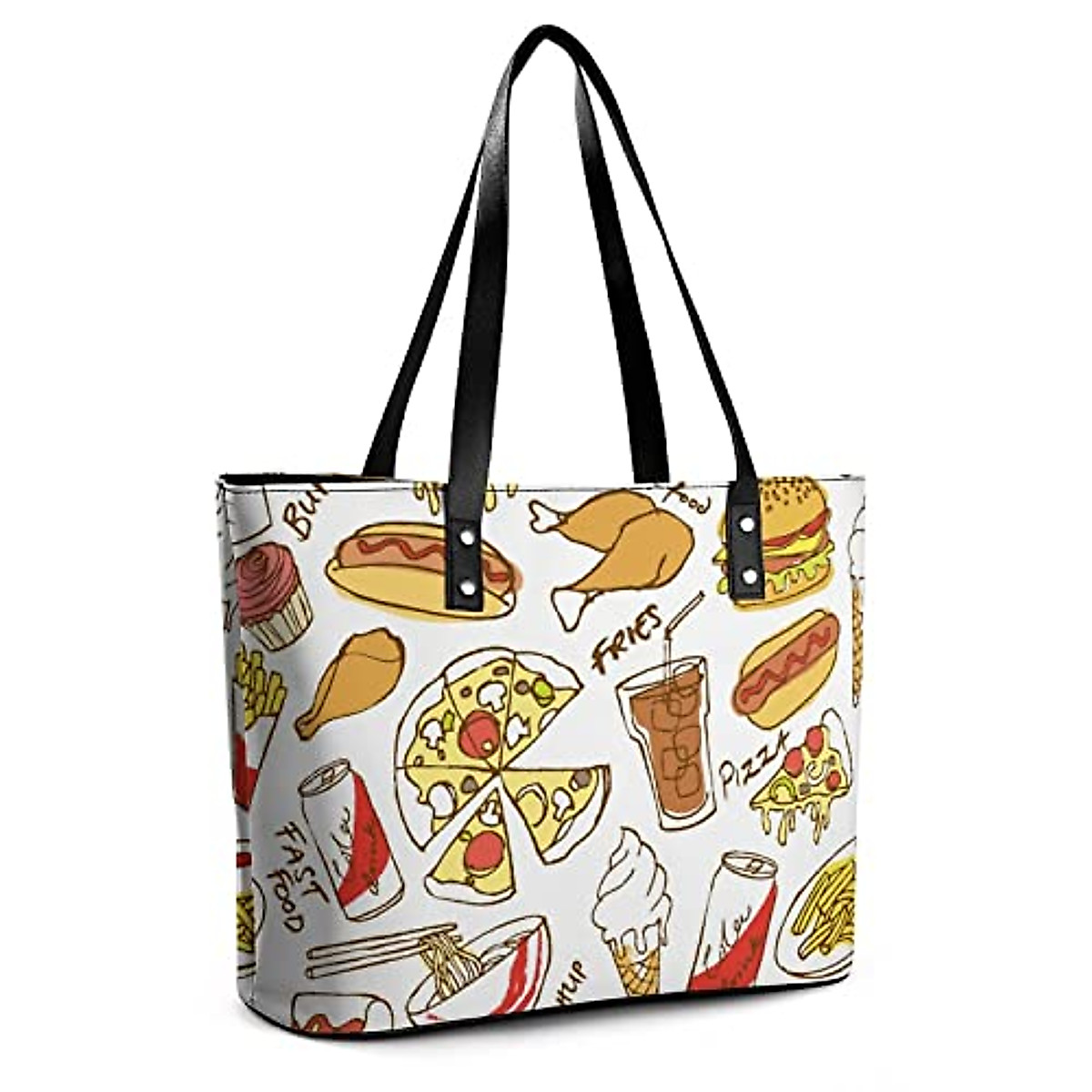 Womens Handbag Fast Food Pattern Leather Tote Bag Top Handle Satchel Bags For Lady