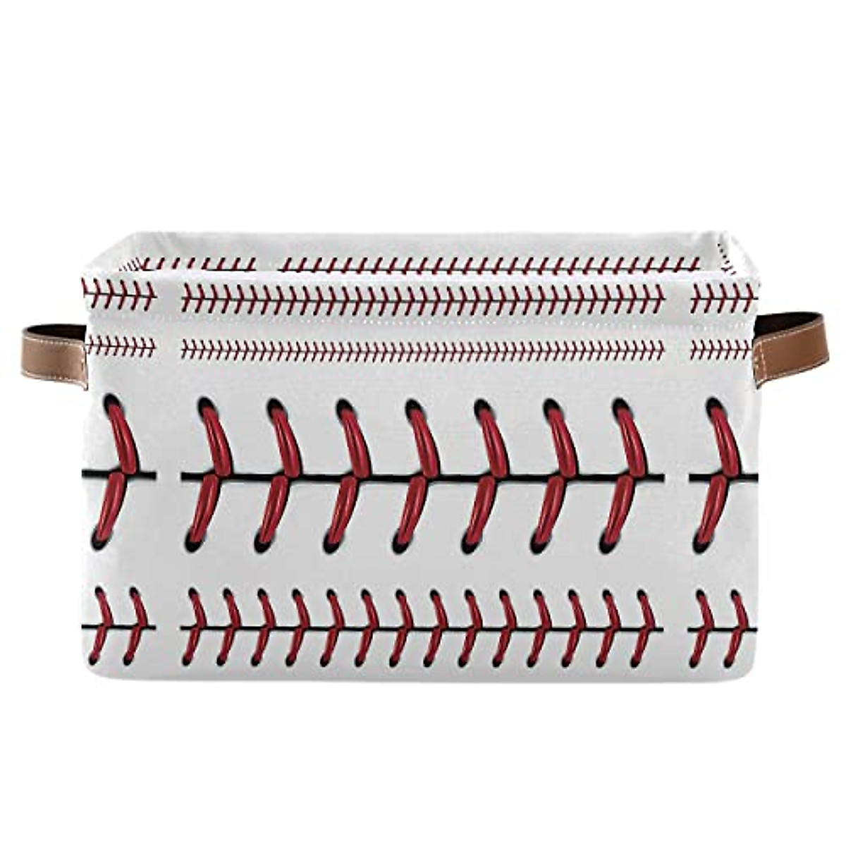 xigua Baseball Storage Basket Collapsible Toy Storage Bins Waterproof Canvas Storage Basket with Leather Handles for Home Closets Offices,Bedrooms,Kids Toy and Gift Baskets,1PCS