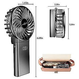 Handheld Fan Portable Rechargeable Fan Neck Hanging Fan Desktop USB Fan for Cooling And Heatstroke prevention (Led Power Display)