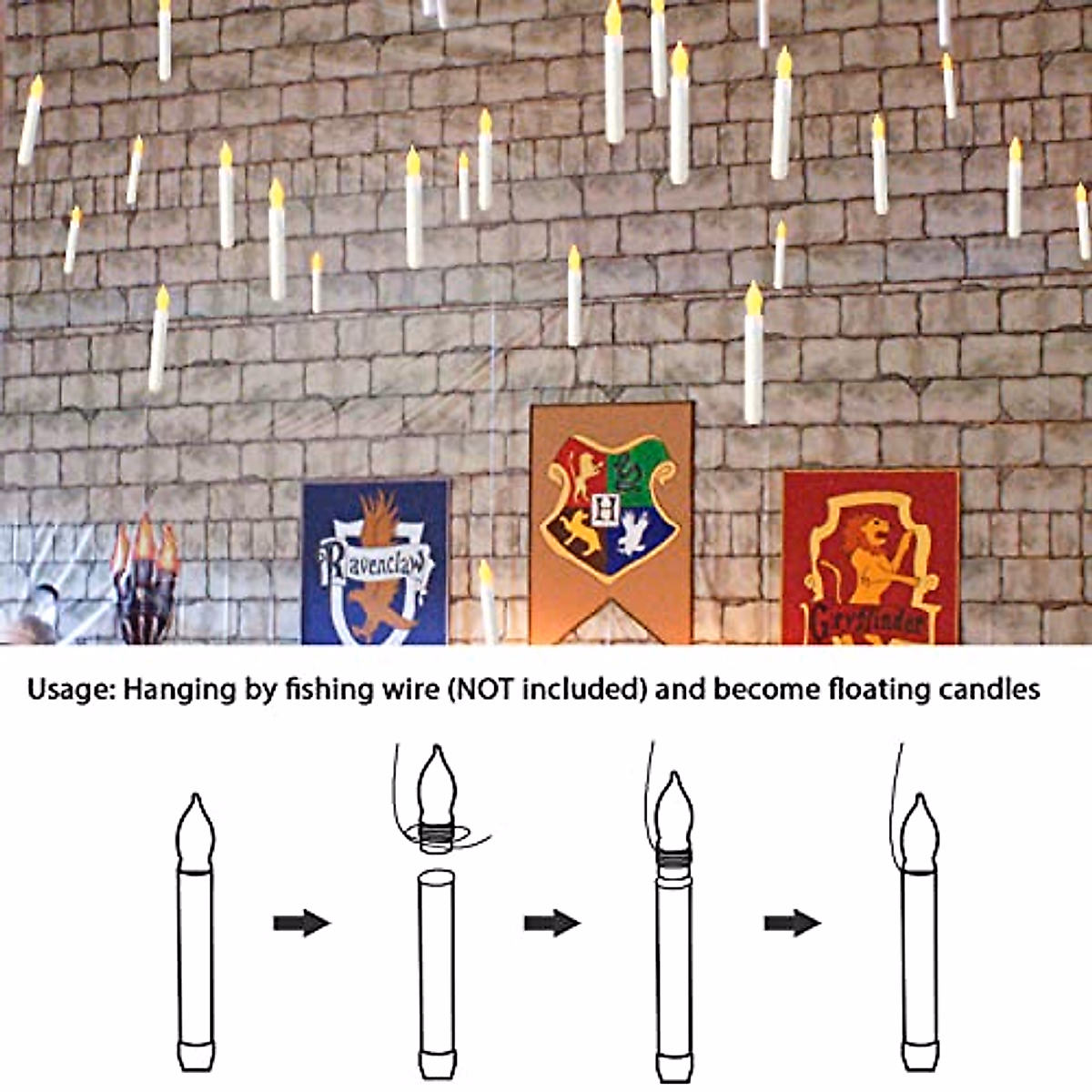 Amagic 24Pcs LED Taper Candles with Cream White Flickering Light, HP Candles Floating, Battery Operated Taper Candles, Handheld Electric candlesticks for Fireplace Church Party Christmas