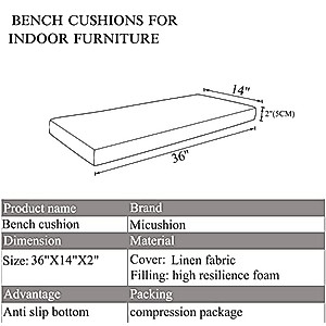 MICUSHION 36 x 14 inch Piano Bench Cushion for Indoor Shoe Storage Non Slip Picnic Bench Pad for Kitchen Dining Table Seat, Light Brown