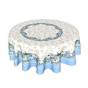 Miaoquhe Fall Blue Pumpkin Round Table Cloth 60 Inch Farmhouse Autumn Harvest Round Tablecloth Fall Thanksgiving Decorative Table Cloth Seasonal Dining Table Cover for Home Kitchen Picnic Party