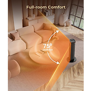 Space Heaters Indoor Use, 26" 12ft/s Electric Heater with Remote, 1500W Electric Heaters with 75°Oscillation, 1-12H Timer, PTC Electric Heater for Large Room, Bedroom Home Office, 2024 Upgraded