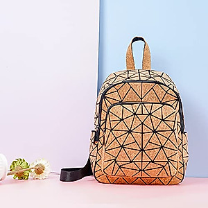 QIANJINGCQ Fashion leather design simple texture stitching geometric student cork rhombus travel large-capacity schoolbag hand-held women's backpack backpack