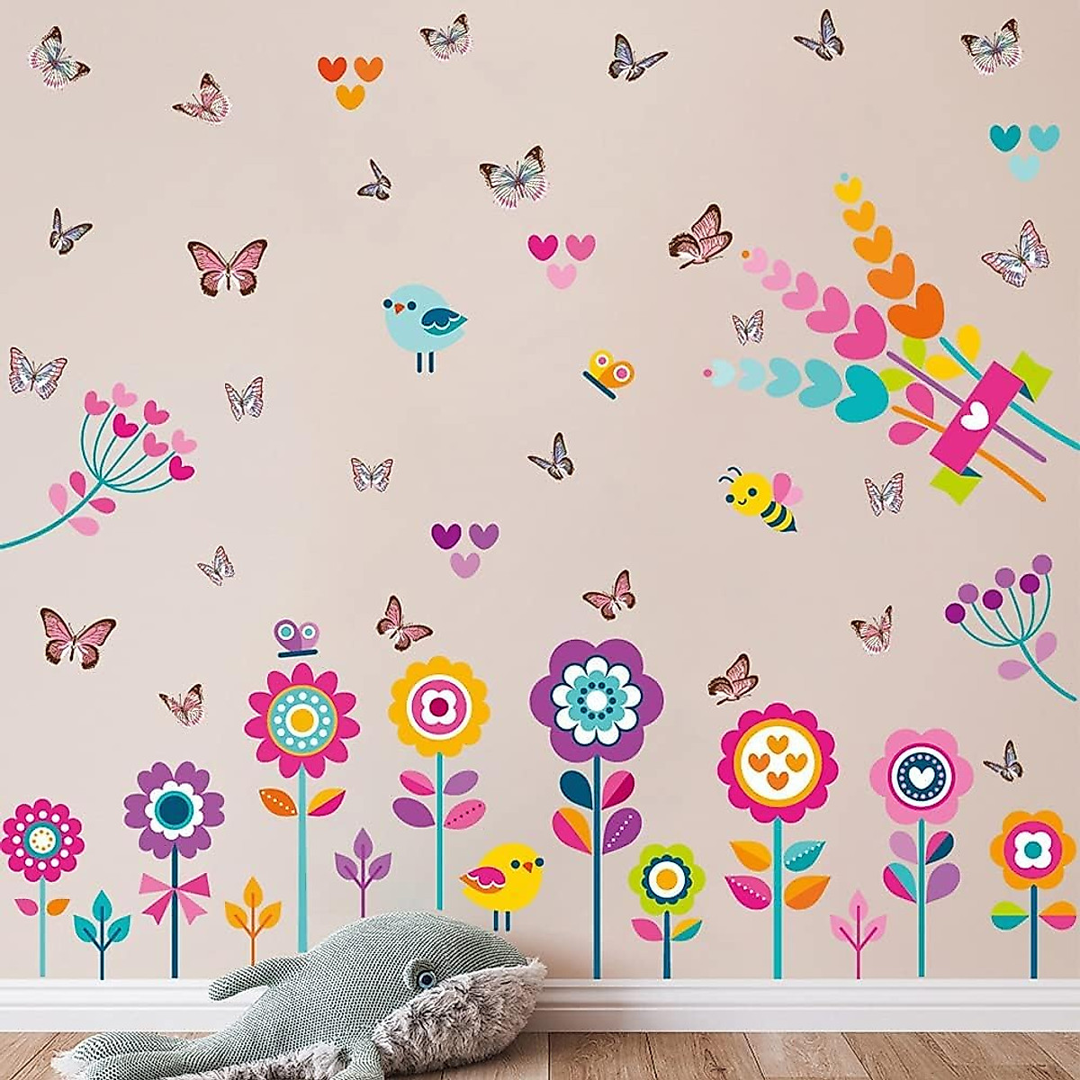 Supzone Garden Flower Wall Stickers Daisy Floral Wall Decals Spring Plants Wall Sticker for Girls' Room Kids Baby Nursery Bedroom Playroom Living Room Wall Art Decor