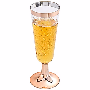 I00000 50 Pack Rose Gold Plastic Champagne Flutes, 5 Oz Fancy Rose Gold Champagne Glasses Plastic Classicware Plastic Toasting Glasses Disposable Party Cocktail Cups for Wedding & Party