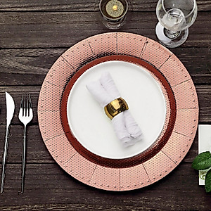 Efavormart 10 Pack | 13" Rose Gold Disposable Charger Plates, Cardboard Serving Tray, Round with Glitter Texture Dotted Rims - 1100 GSM