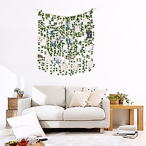 Mkono Hanging Fake Vines for Bedroom Wall Decor Artificial Plant Leaves with Wood Beads Set Indoor Greenery Ivy Garland for Living Room Apartment Christmas Wedding Party Teen Girl Room