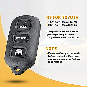 Keyless Entry Remote Control Car Key Fob Compatible with 1999 - 2009 Toyota 4Runner 2001-2007 Toyota Sequoia Key Replacement FCC ID HYQ12BBX HYQ12BAN (2 Pack)