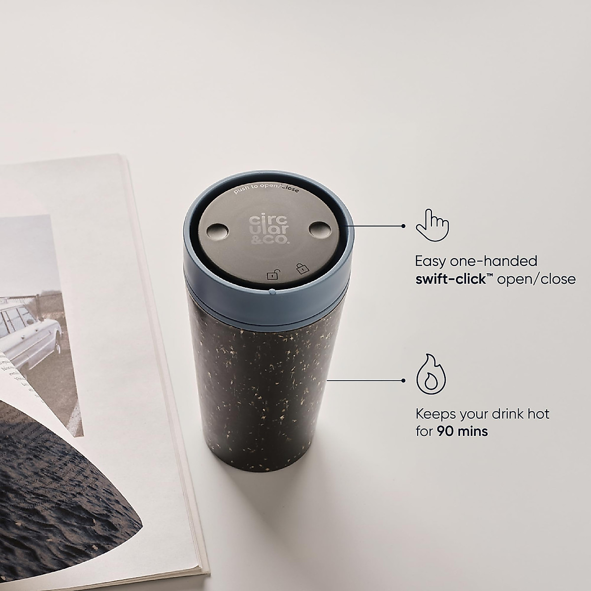 Circular & Co Reusable Coffee Cup - 16oz - 100% Leakproof Large Travel Mug - Made from Recycled Coffee Cups - Sustainble Coffee Tumbler - 360 Drinking - BPA Free - Dishwasher Safe