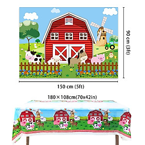 Farm Animals Theme Party Decorations,Farm Animals Barn Door Backdrop and Tablecloth for Children Baby Shower Birthday Party Supplies Banner (5x3ft)