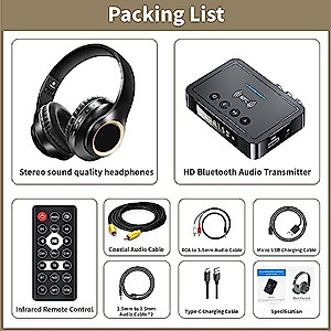 cwuiga Wireless Headphones for TV Watching with Bluetooth 5.3 Transmitter 100 Ft Long Range 35 Hours No Delay Over-Ear Television Headphones Wireless for Seniors Digital 3.5mm AUX RCA Optical Coaxial