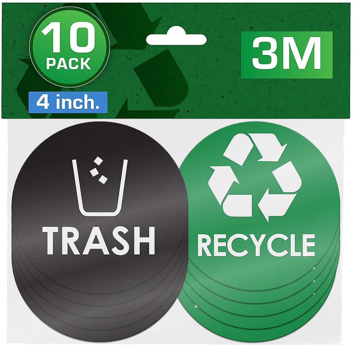 Pixelverse Design Recycle Trash Bin Logo Sticker - 4" x 4" - Organize & Coordinate Garbage Waste from Recycling - Great for Metal Aluminum Steel or Plastic Trash Cans - Indoor & Outdoor (10 Pack)
