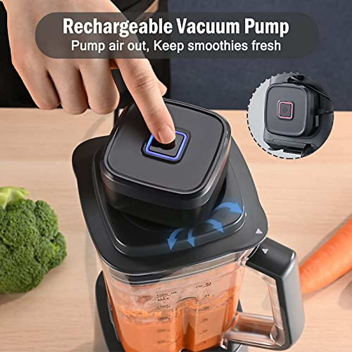 Mecity Professional Countertop Blender With Vacuum Pump, Sport Bottle, Electric High Speed Blender For Smoothie shakes Juice Soup Baby Food Frozen Fruits, LCD Display, Ice Crusher, Auto Clean, 53 Oz, 120V, 1000W