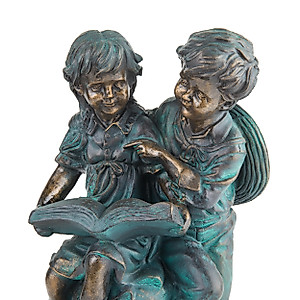 Alpine Corporation 15" Tall Indoor/Outdoor Girl and Boy Reading Together Statue Yard Art Decoration