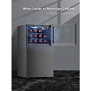 WATOOR Double Door Beverage Wine Cooler with Freezer,1.3 Cu Ft Mini Fridge and 1.3 Cu Ft Freezer with Reversible Door,Dual Zone Temperature Control,Perfect for Home or Office