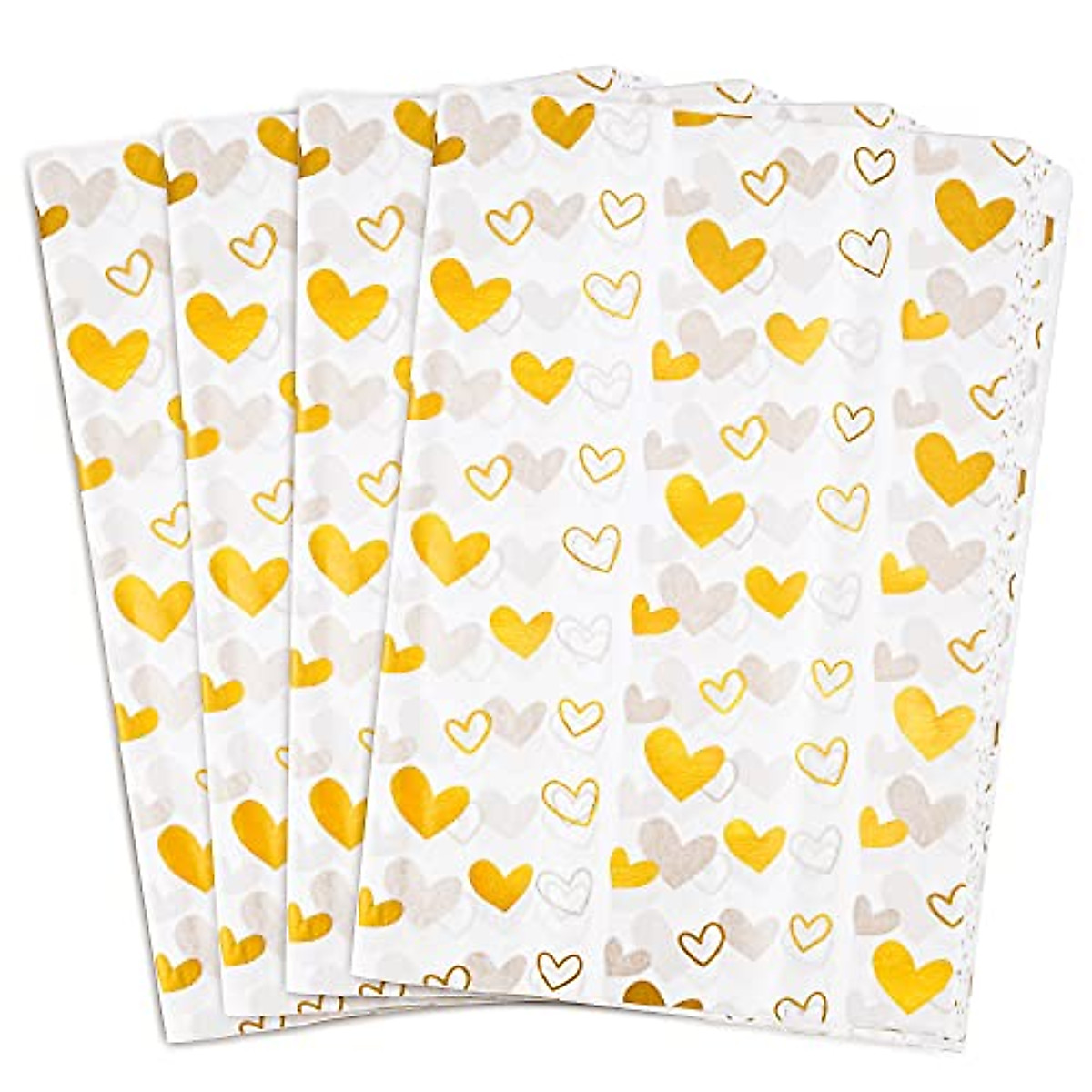 MR FIVE 100 Sheets White with Gold Heart Tissue Paper Bulk,20" x 14",Gold Heart Design Tissue Paper for Gift Bags,Gold Tissue Paper for Birthday,Valentine's Day,Mother's Day,Weddings