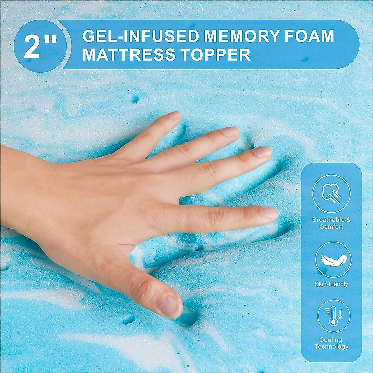 MUUEGM 2 Inch Memory Foam Mattress Topper Twin Size,Cooling Gel Infused Twin Mattress Pad for Pressure Back Pain Relief,Ventilated Soft Bed Topper for College Dorm Single Bed,CertiPUR-US Certified