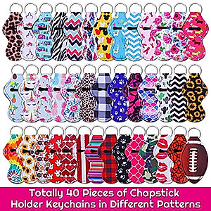 shynek Chapstick Holder Keychain, 40Pcs Lip Balm Holder Keychain Set (Neoprene, Multicolor, Women, Portable)