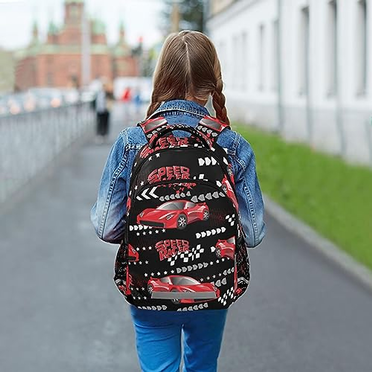 MFTJYO Cars Pattern Grunge Backpack Girls Boys School Book Bag Elementary Schoolbag Kids Bookbag College Travel Laptop Daypack Casual Rucksack with Reflective Strip