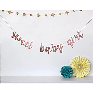 Welcome Sweet Baby Girl Banner, It's a Princess Rose Gold Glitter Paper Sign Decorations for Baby Shower Party, It's a Girl Party Decors, Gender Reveal Party Backdrops
