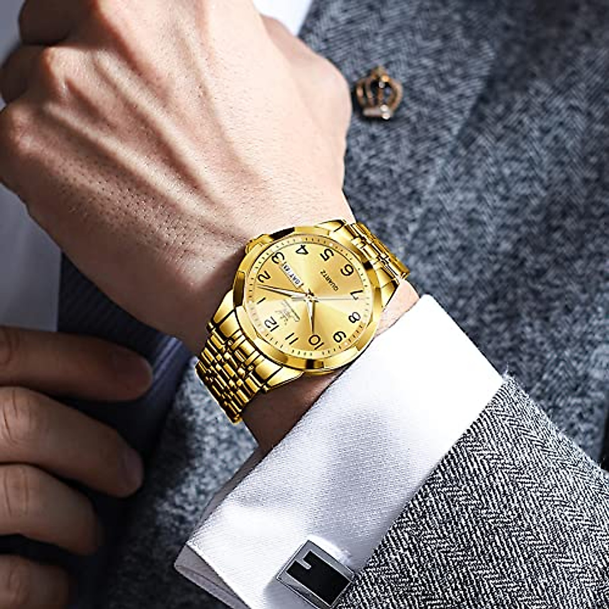 OLEVS Watch for Men Women Unisex Diamond Luxury Dress Analog Quartz Stainless Steel Waterproof Luminous Date Business Casual Wrist Watch