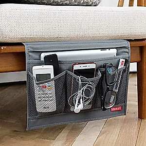 Meeall Bedside Storage Organizer with Pockets – Compact & Lightweight Organizer Caddy – Soothing Gray Color – Easy to Install – Oxford Material with Leather Backing – Versatile Storage