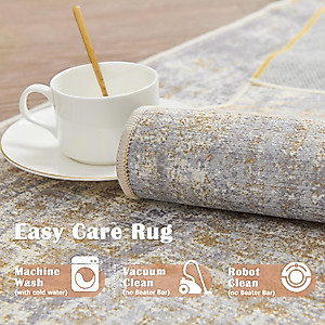 jinchan Area Rug 4x6 Abstract Sketch Distressed Taupe Multi Print Non-Slip Washable Rug Bedroom Thin Rug Colorful Overdyed Mat Kitchen Rug Contemporary Carpet Living Room Play Mat