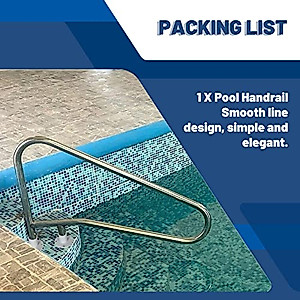 KUAFU Pool Handrail Grab Rail 49.5"X35.5" Swimming Pool Bend Handle Stair Rail 300lbs Load Capacity for Inground Pool 304 Stainless Steel