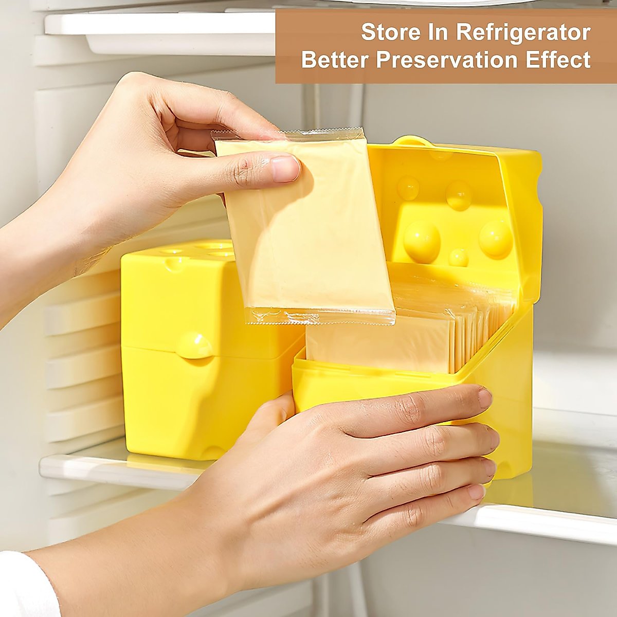 IMIKEYA Sliced Cheese Storage Container, Cute Butter Block Fridge Refrigerator Bacon Container Cheese Keeper Slice Holder Airtight Cheese Box with Flip Lid for Kitchen