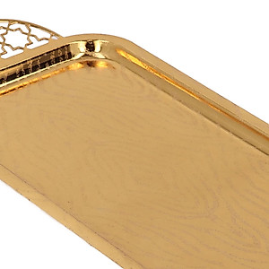 BEIJIALY Serving Tray Gold Retro Light Luxury Oblong Water Cup Tea Cup Fruit Tray with Star Handle for Home Living Room