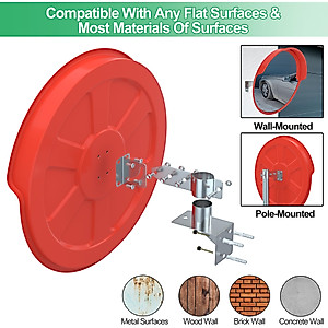 24" Security Mirror PC Convex Traffic Mirror Wide Angle Curved Safety Mirror Circular Pole Mount w/Adjustable Bracket for Outdoor Indoor Driveway Road Shop Garage Parking Lot Blind Spot Hidde