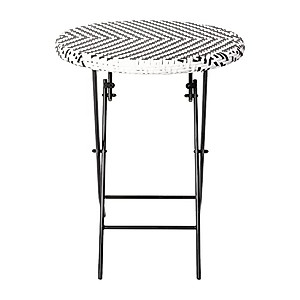 Flash Furniture Rouen Commercial Grade Folding Bistro Set, Indoor/Outdoor PE Rattan Table Top, Back and Seat, Black Steel Frames, 3 Piece Set, Black/White