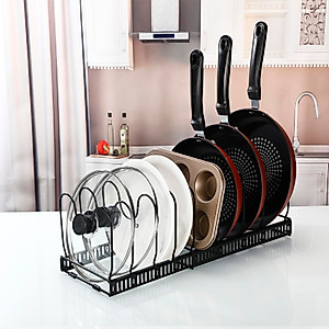 Mr Rabbi Pots and Pans Organizer Rack For Cabinet, 2 Pack Pot Lid Organizers, Or 1 Expandable Pot Rack For Kitchen Cabinet Pantry Bakeware Lid Holder with 10 Adjustable Compartments