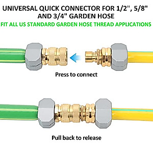 STYDDI Brass Full Flow Garden Hose Quick Release Connect Adaptor Fitting, Full Port Solid Brass Outdoor Water Hose Quick Disconnect Connector Coupler with Male and Female, with 4 Hose Washers - 3 Sets