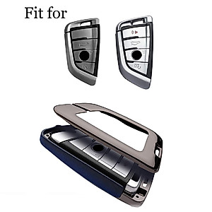 ontto Metal Leather Key Fob Cover with Keychain Key Protector Holder Jacket Skin Keyless Fit for BMW 1 2 5 7 M Series X1 X5 X6 Black
