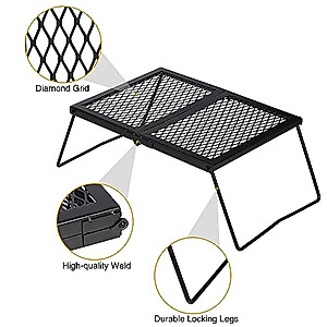 Lineslife 17'' Folding Campfire Grill Grate Over Fire Pit, Portable Heavy Duty Steel Camping Grill Grate, Camp Fire Cooking Equipment for Outdoor BBQ Picnic, Black