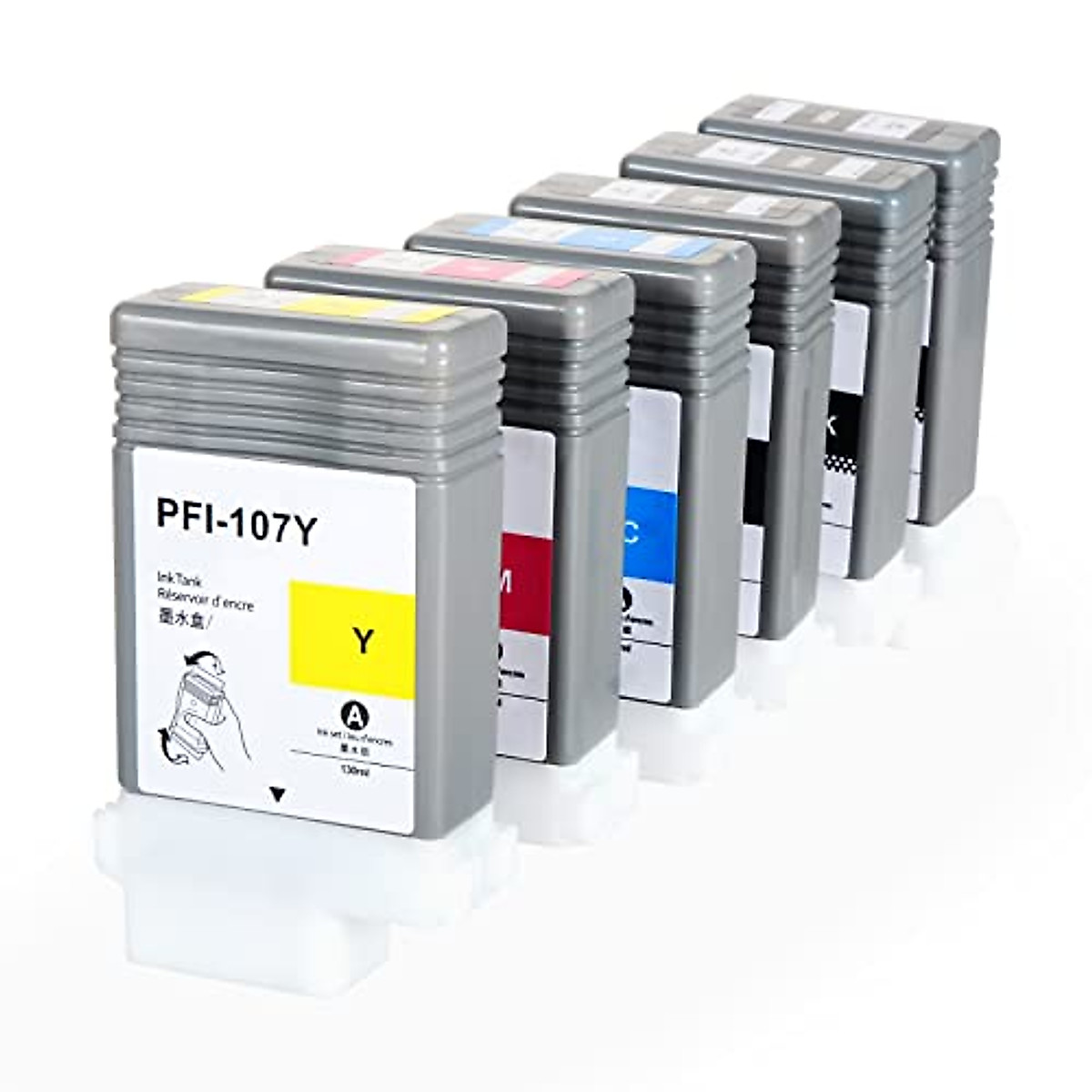 Primer Ink Compatible Ink Cartridge Replacement for Canon PFI107 PFI-107 IPF6705B001 iPF670 iPF680 iPF685 iPF780 iPF770 iPF785 (2MBK, 1BK, C, M, Y) 6 Pack, Cyan