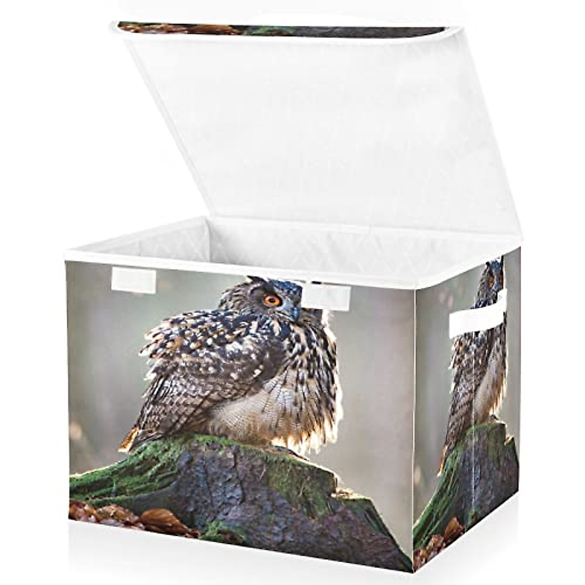 Kigai Storage Basket Cute Owl Storage Boxes with Lids and Handle, Large Storage Cube Bin Collapsible for Shelves Closet Bedroom Living Room, 16.5x12.6x11.8 In
