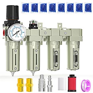 MEANLIN 3/4" NPT Heavy Duty Industrial Grade 4 Stage Air Drying System,Coalescing Filter,Particulate Filter,Double Desiccant Dryer and Air Regulator,Manual Drain,For Plasma Cutter and Paint Spray