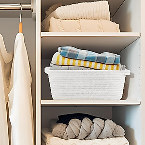 Bufims Small Woven Basket with Ribbons and Bags Durable Basket for Gifting Cute Gifts Basket 12"X 8" X 5" Small Rope Basket for Storage, White