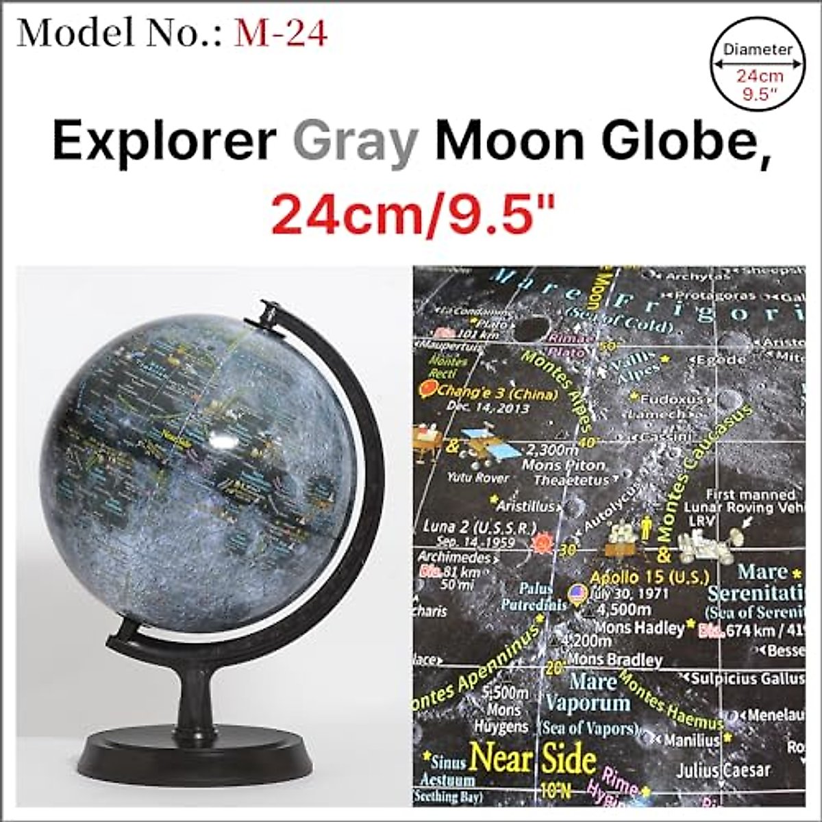 Mapsoft Expolorer Moon Globe, 24cm/9.5", M-24, Lunar Globe, Moon Map, Lunar Map