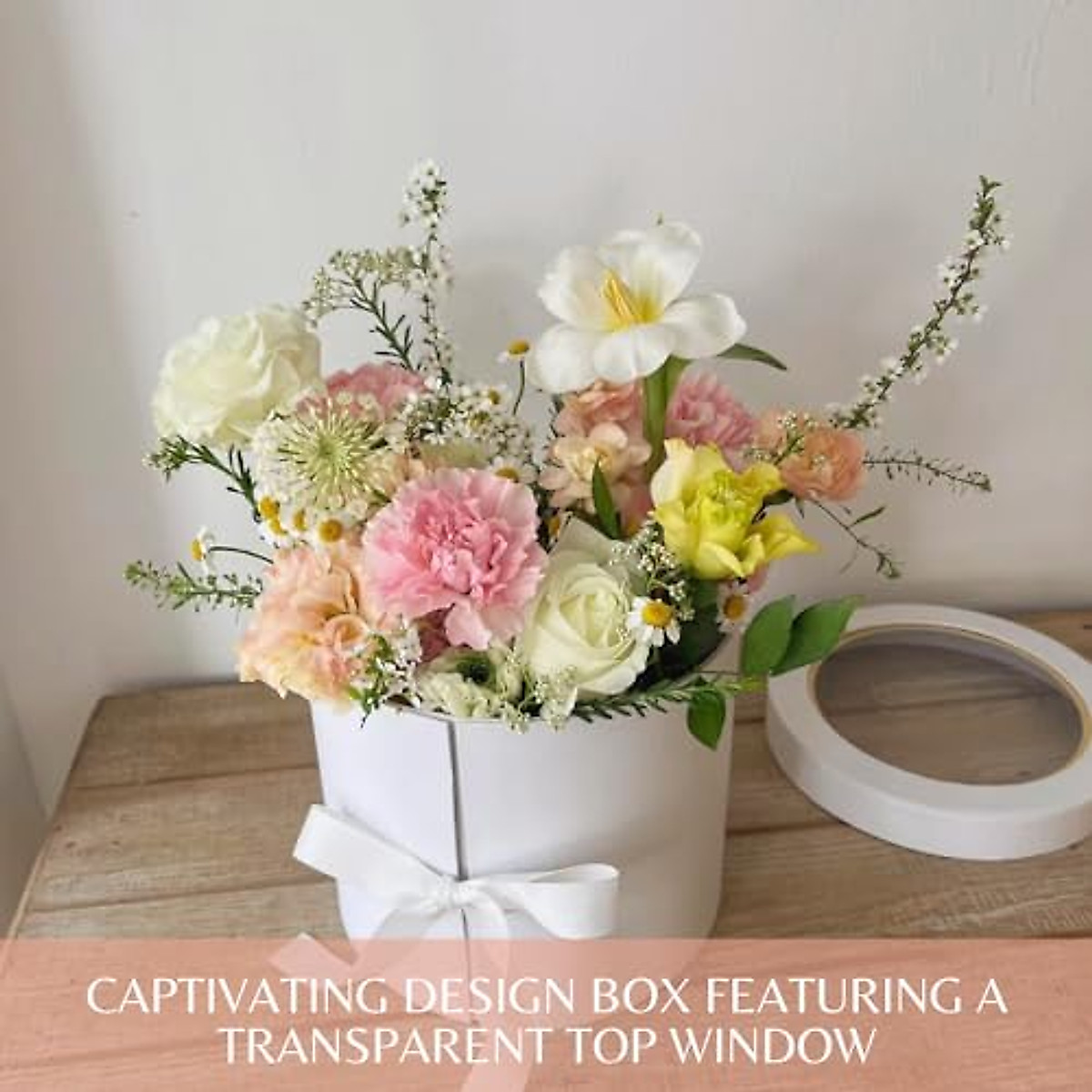 BBJ WRAPS Flower Box with Lid for Arrangements, Double Layers Rotating Drawer Luxury Round Flower Bouquet Gift Boxes Packaging, 1 Set, 7.5"(D) x 6.5"(H) (Pink)