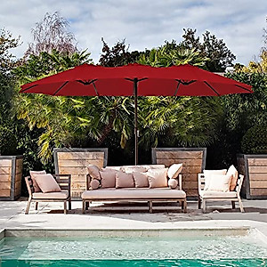 JEAREY 15FT Patio Umbrella Double-Sided Outdoor Market Extra Large Umbrella with Crank Handle for Garden, Deck, Backyard and Pool