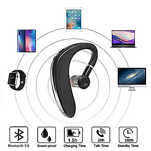 3C Light Bluetooth Headset,Wireless Earpiece V5.0 Ultralight Hands Free Single Ear Business Earphone Ear Hook Headphone with Mic for iPhone,Android Cell Phones Business/Office/Driving(Black)
