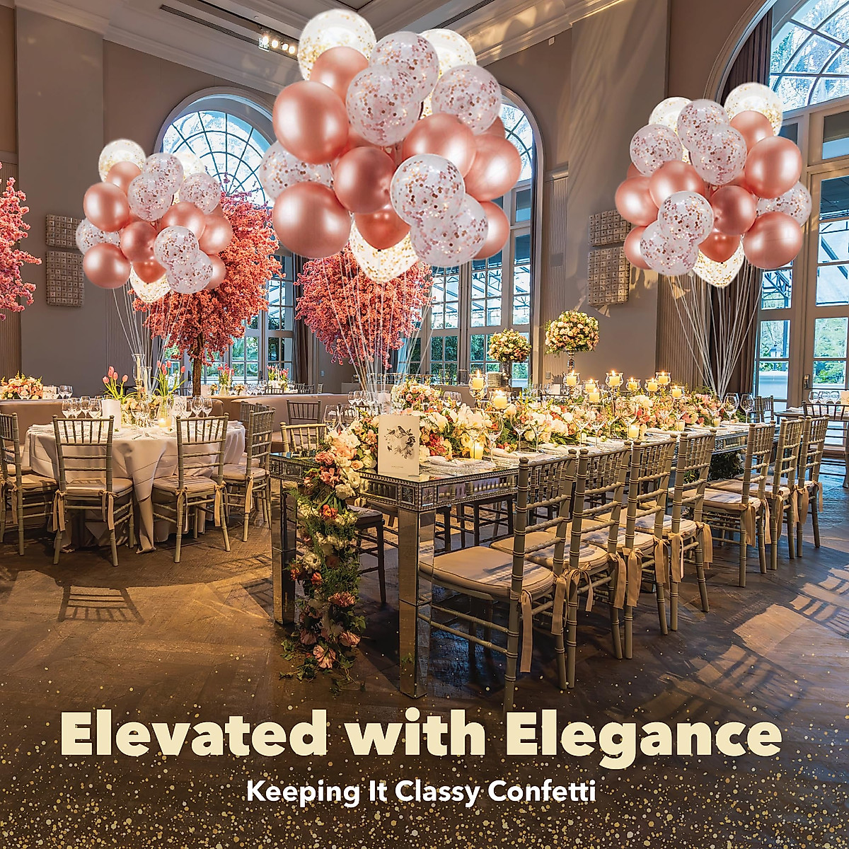 60 PACK Dandy Decor Rose Gold Balloons + Confetti Balloons w/ Ribbon | Rosegold Balloons for Parties | Bridal & Baby Shower Balloon Decorations | Latex Party Balloons | Graduation, Engagement, Wedding