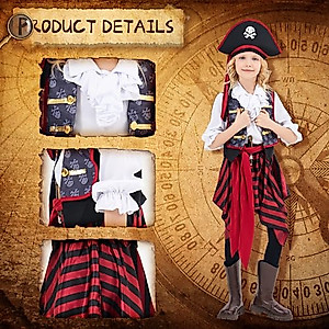 Joy Bang alloween Pirate Costume Kids, Girls Dress Up Pretend Role Play Party for Toddlers, Buccaneer Top Princess Skirt Waist Belt with Accessories
