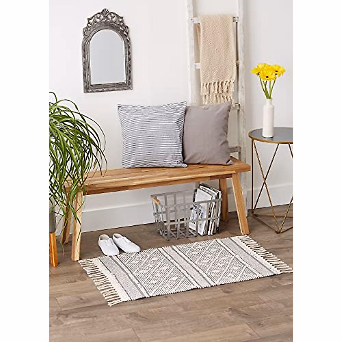 DII Woven Rugs Collection Textured Hand-Loomed with Fringe, 2x3', Gray Diamond